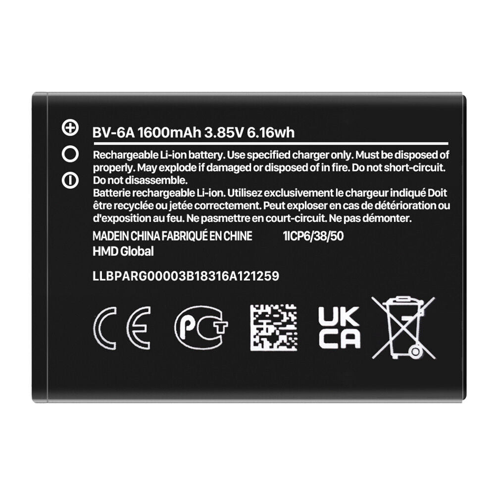 Nokia Bv-6A Battery 2720 V Flip Replacement TA-1295 1500mAh 3.8V ...
